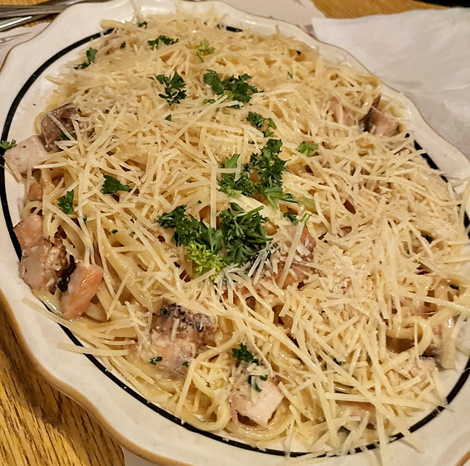 Pasta that doesn't need a passport to impress. This creamy chicken dish proves that comfort food, when done right, can outshine even the fanciest culinary trends.