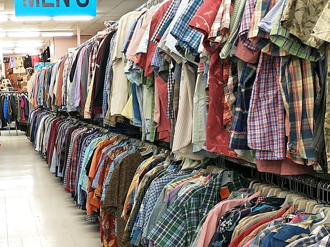 A rainbow of button-downs and plaids creates a textile tapestry that would make any wardrobe consultant dizzy with possibilities.