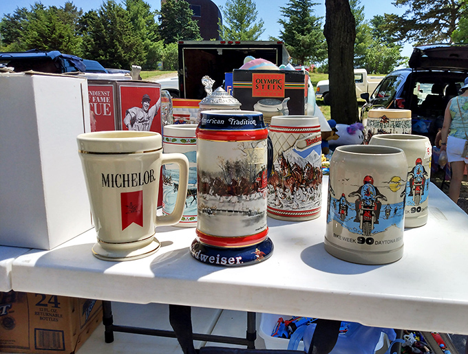 Beer stein heaven! From Budweiser Clydesdales to Michelob memorabilia, these vessels hold more nostalgia than they ever did beer.