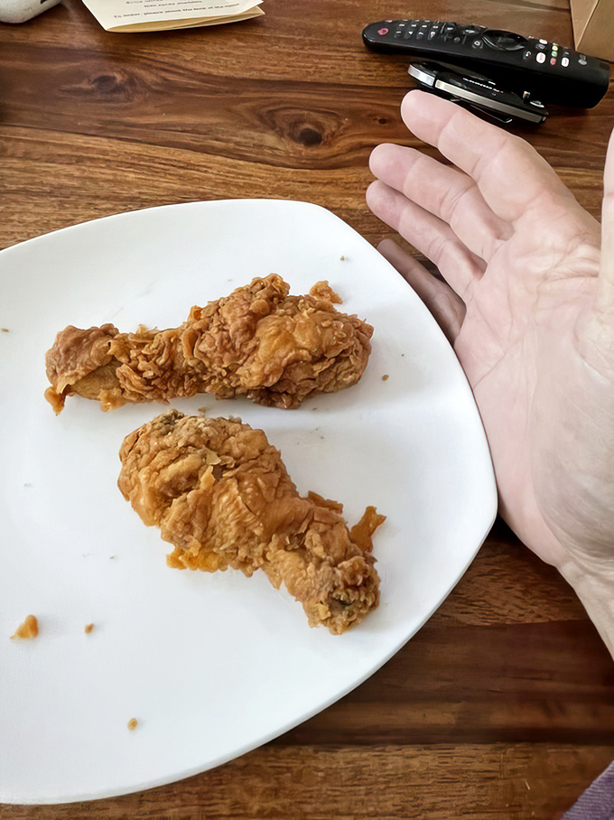 Evidence that portion control is merely a suggestion at Babe's. Two pieces remain &ndash; a testament to heroic eating or strategic doggie-bag planning.