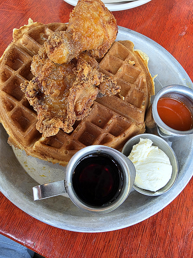 Chicken and waffles: the breakfast-dinner mashup that makes you wonder why we ever bothered separating meals in the first place.