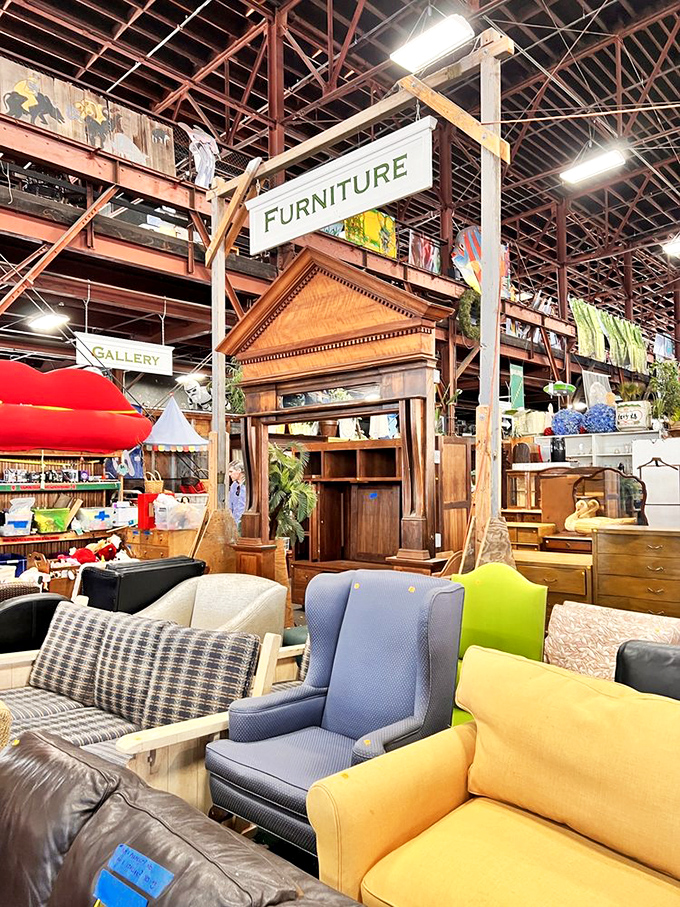 The furniture section: where mid-century meets Victorian meets "that perfect blue chair I've been searching for my entire adult life."