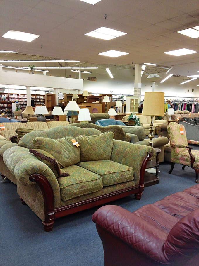 Furniture that tells stories&mdash;this floral couch has seen things. Probably hosted countless family gatherings before waiting for its next chapter.