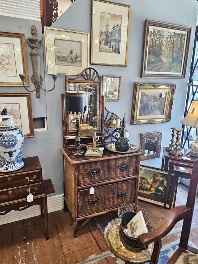 Gallery walls before Pinterest made them cool. These vintage frames hold more stories than your grandmother after two glasses of sherry.