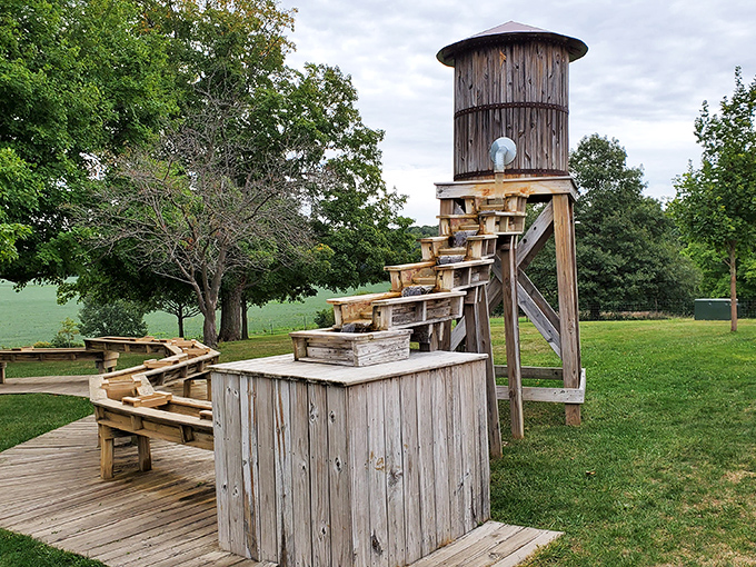 This rustic water sluice isn't just decorative &ndash; it's a hands-on geology lesson where kids can pan for gemstones while pretending to be modern-day prospectors.