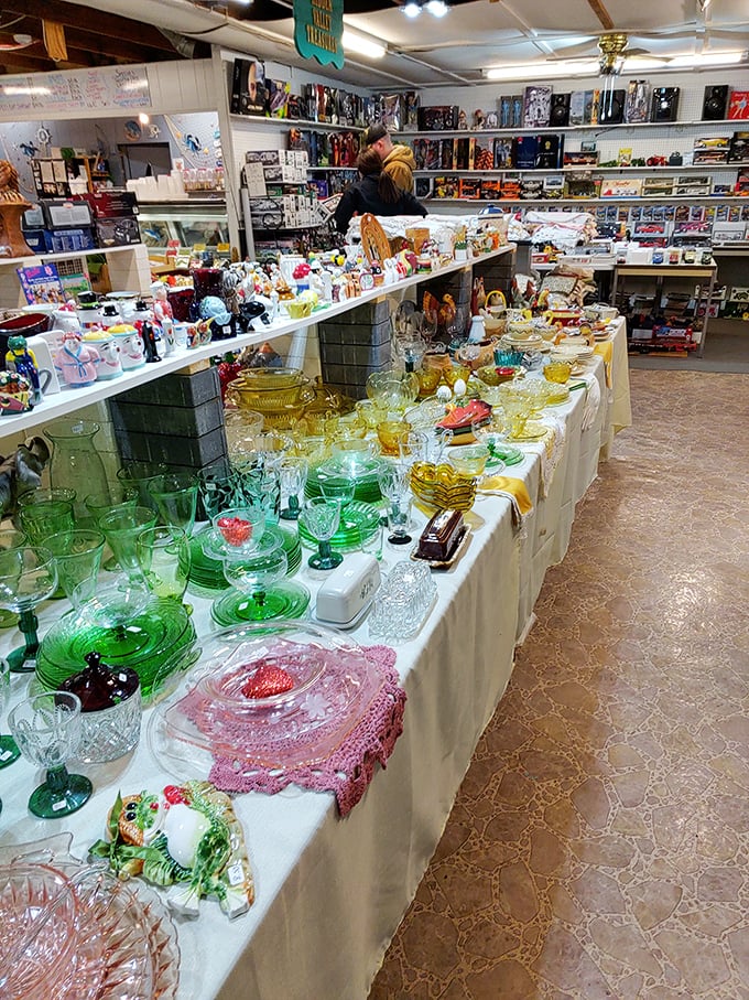 Depression glass in every hue &ndash; because nothing says "I survived economic hardship" like collecting beautiful, colorful glassware.