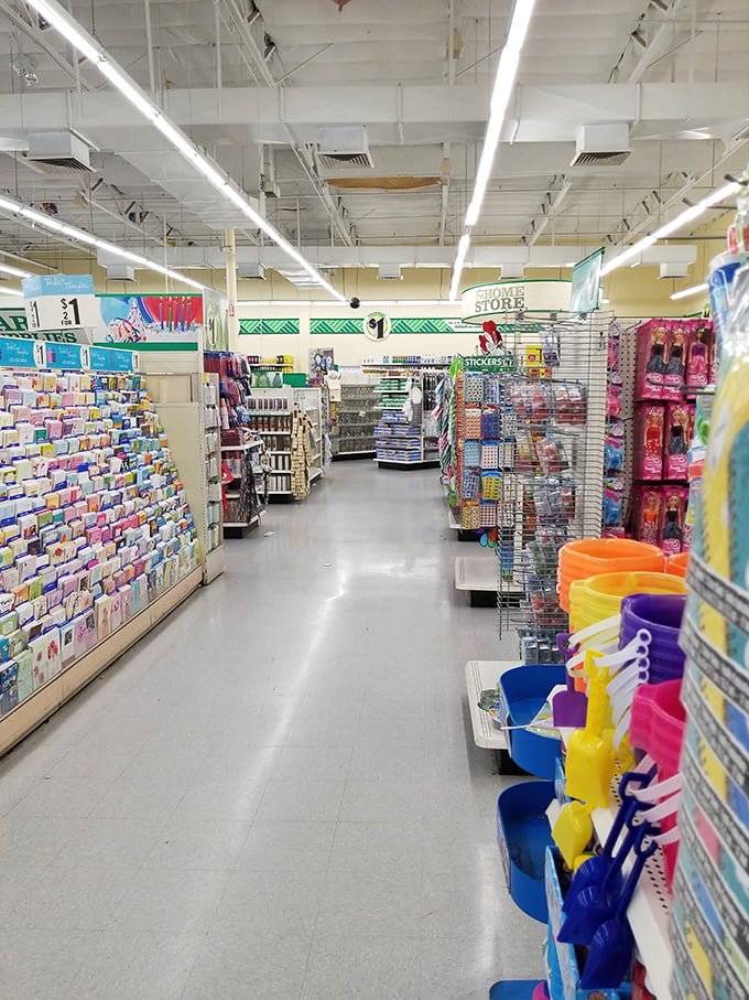 Greeting card heaven! Why spend $7 elsewhere when these aisles offer perfectly good sentiment vehicles that won't force you to eat ramen for a week?