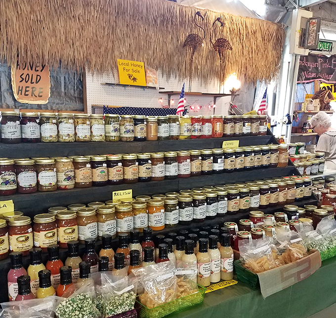 Liquid gold in every jar! This honey display would make Winnie the Pooh abandon Christopher Robin and move to Florida permanently.