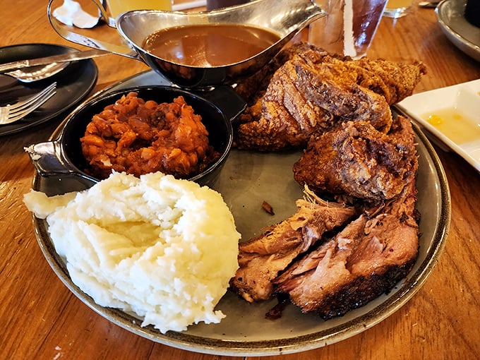 Meatloaf and gravy—comfort food that whispers, "Take a nap after this," while your taste buds shout, "Worth it!"
