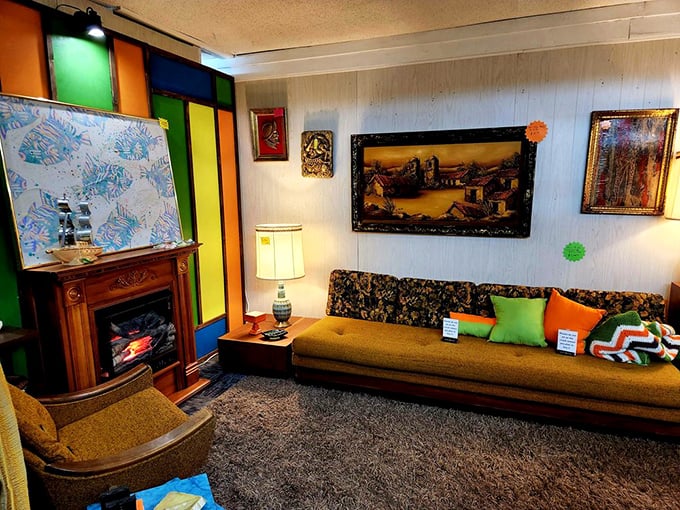 This mid-century living room setup isn't staged&mdash;it's a time portal. That sofa has hosted conversations about moon landings and Woodstock, guaranteed.