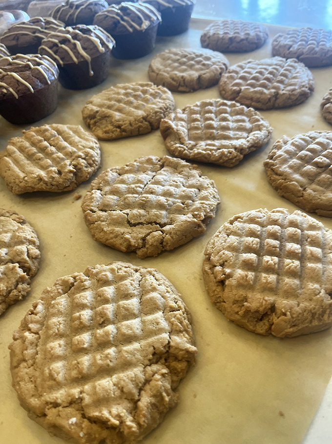 Peanut butter cookies with that classic crosshatch pattern your grandma made, except these won't have her asking why you're still single.