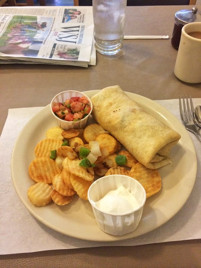 Breakfast burritos: where your morning eggs find purpose wrapped in a warm tortilla blanket, surrounded by crispy cottage fries.