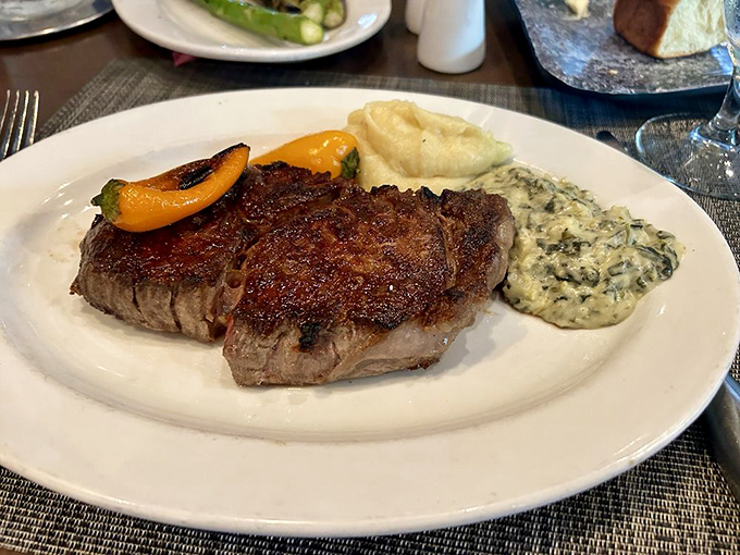 A ribeye that's achieved that magical balance&mdash;charred exterior giving way to a juicy interior that makes conversation impossible.