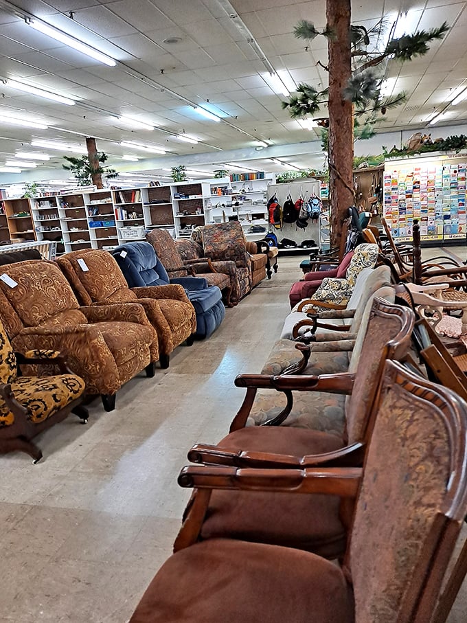 The chair lineup looks like a furniture family reunion&mdash;from distant cousin Recliner to great-aunt Victorian Wingback, everyone's represented.
