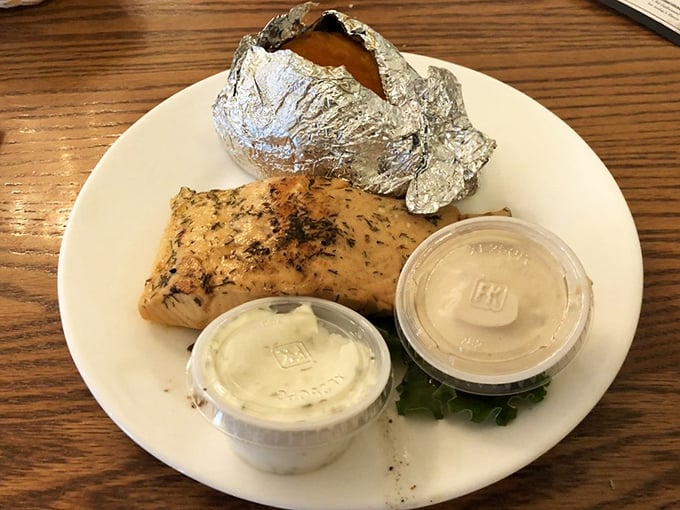 Simple food done right &ndash; a perfectly cooked piece of fish, humble sides, and the kind of presentation that says "we care about flavor, not Instagram likes."