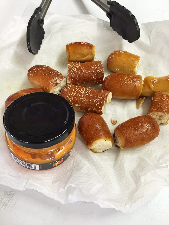 Bite-sized pretzel nuggets waiting for their mustard bath&mdash;proof that sometimes the best things in life come in small, perfectly browned packages.