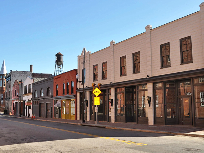 Restored storefronts line Danville's revitalized downtown, where old-world craftsmanship meets new-world commerce in a delightful architectural parade.
