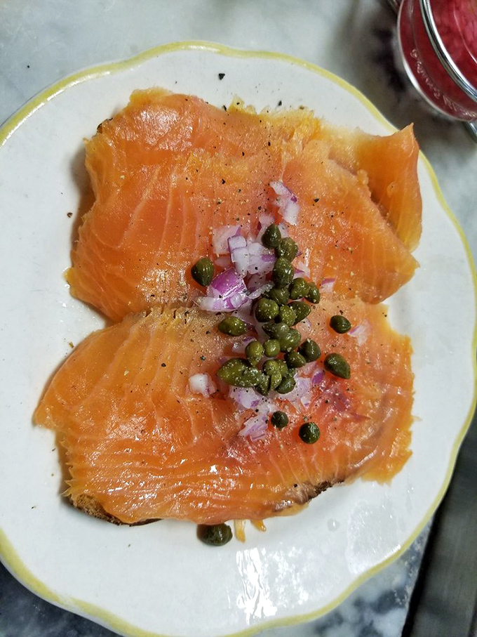 Smoked salmon that would make a bagel weep with joy&mdash;adorned with nothing more than capers and red onion, as nature intended.