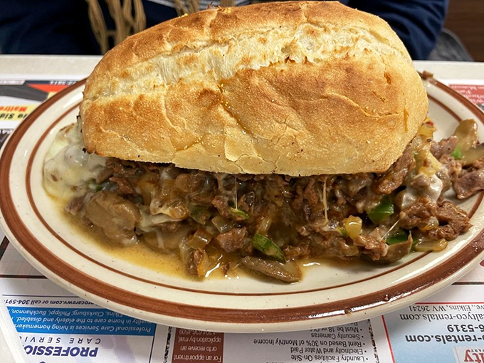 This isn't just a sandwich; it's an engineering marvel of meat, gravy, and bread that requires both hunger and strategic planning.