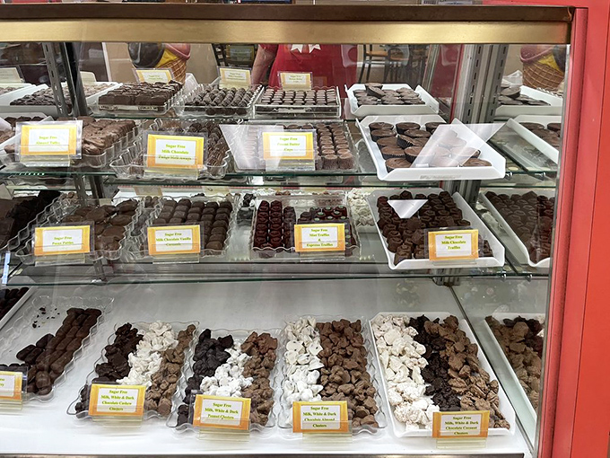 Each chocolate morsel sits in its designated spot like a sweet soldier, ready to march straight into your shopping bag and eventually your heart.