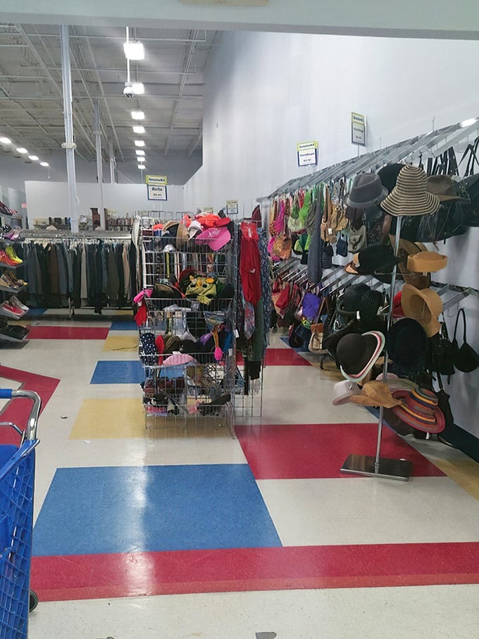 A rainbow of hats and accessories creates a thrifter's paradise. That straw hat is just begging for its Instagram moment at a Virginia beach.