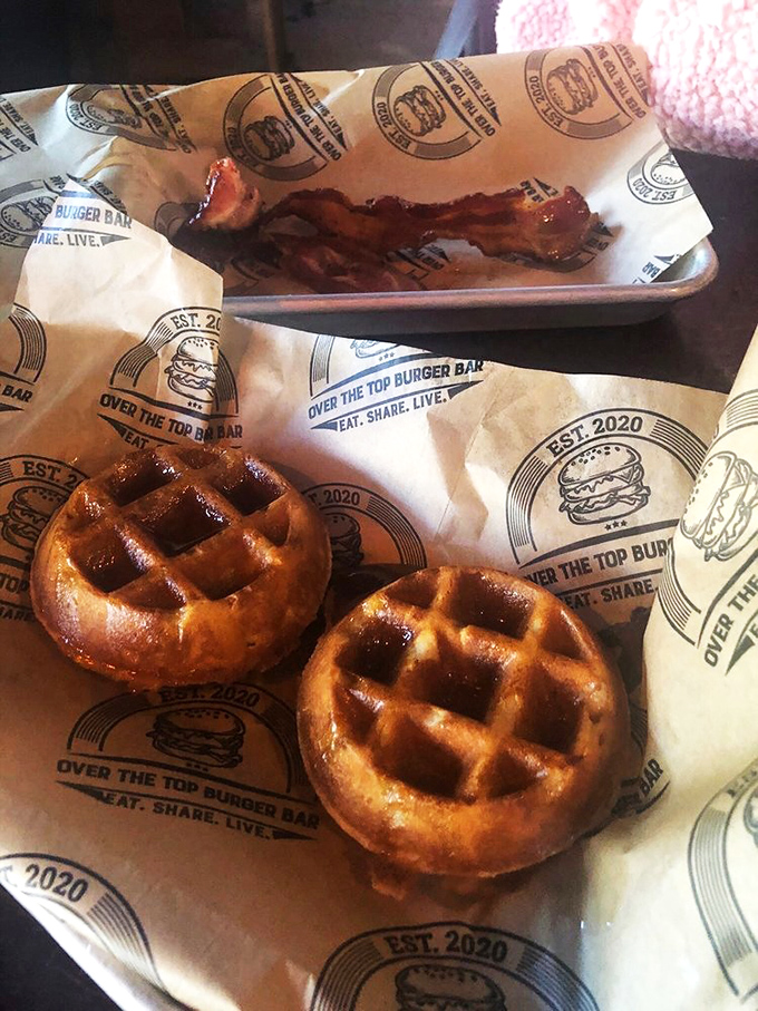 Breakfast meets dessert in these golden-brown waffle bites. Paired with that glistening bacon, it's the sweet-savory combo your morning has been missing.