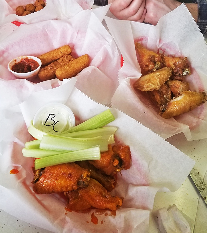 Wing perfection comes in many forms at Twilight Diner. The celery sticks are just there to make you feel virtuous between bites.