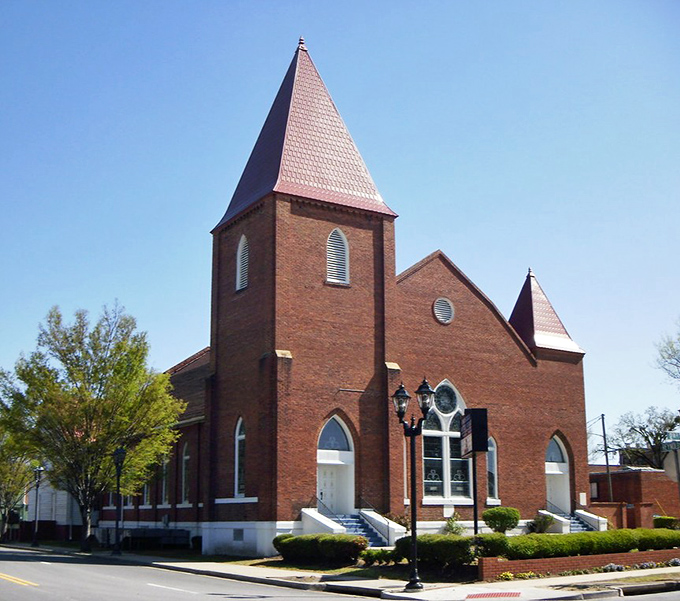 This brick church with distinctive twin spires has been welcoming Augusta's faithful since long before anyone worried about smartphone reception.