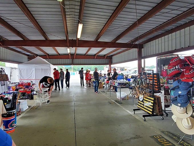 Caesar Creek's covered shelter area&mdash;where serious bargain hunters gather with wagons in tow, ready for the thrill of the find.