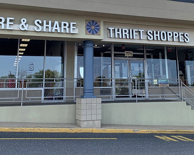 Care & Share's entrance says "Welcome" in the universal language of perfectly organized thrifting pleasure.