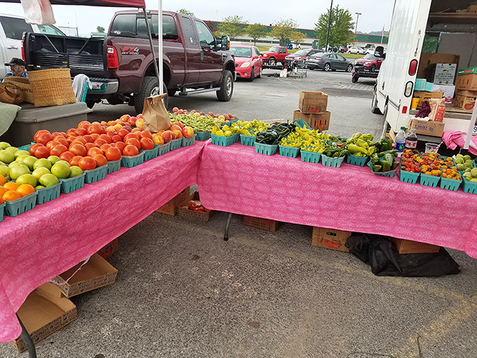 Nature's color palette! Fresh produce creates an artist's canvas of reds, greens, and yellows that taste even better than they look.