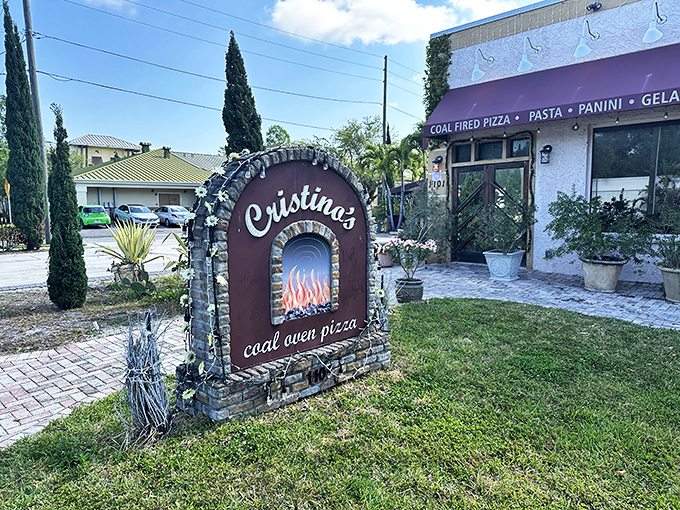 Cristino's stone oven sign isn't just decoration &ndash; it's a promise of coal-fired perfection waiting inside this Clearwater gem.