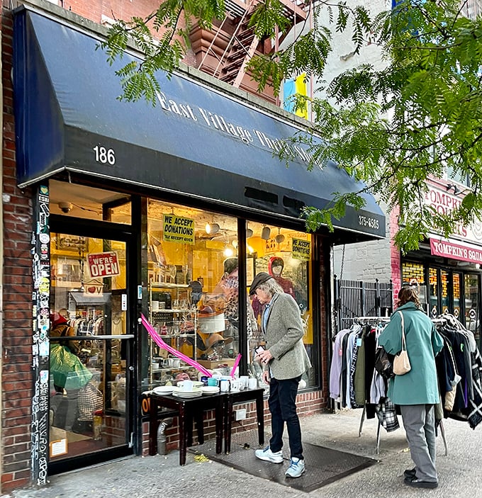 East Village Thrift's colorful facade captures the neighborhood's artistic spirit &ndash; like a New York postcard you can shop inside.