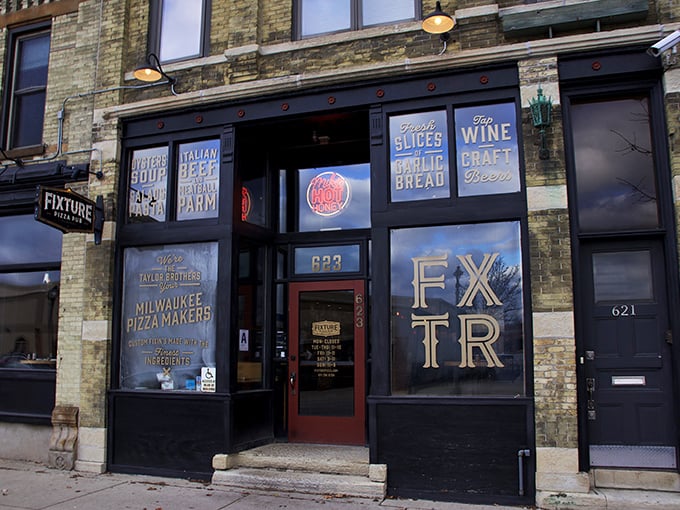 Fixture Pizza Pub's historic brick facade hints at Milwaukee's past, while the aromas wafting from inside promise delicious present-day pizza. 