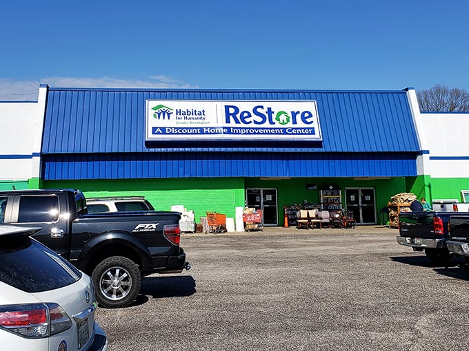 Blue roof, green walls, endless possibilities! Habitat ReStore's colorful exterior hints at the home improvement treasures inside.