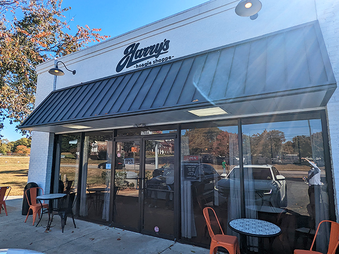 Harry's crisp white exterior with that elegant navy awning is like the sandwich shop equivalent of a perfectly pressed dress shirt.