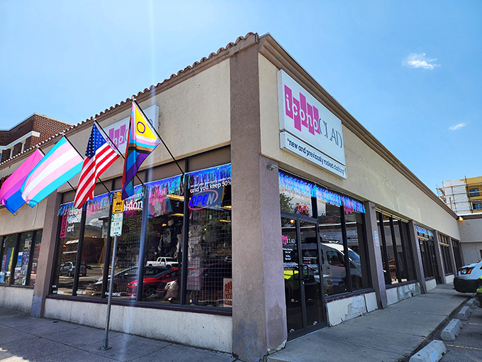 IconoCLAD's colorful flags announce this isn't your grandmother's thrift store&mdash;unless your grandmother was incredibly cool.
