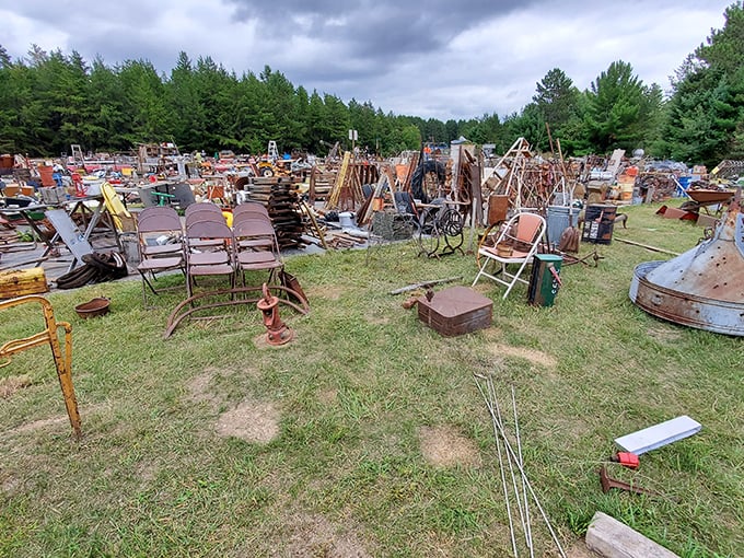Rust never sleeps, but it sure looks beautiful here. A metal-lover's paradise where farm equipment gets its well-deserved retirement party.
