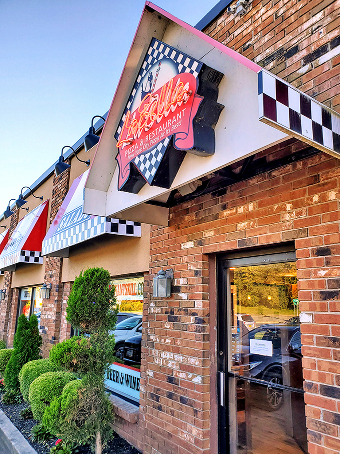 LaBella's checkerboard awning signals classic pizza territory—the kind that makes memories one slice at a time.