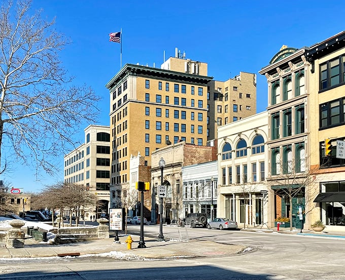 Lafayette's golden-hued buildings catch the afternoon sun, turning an ordinary street into something magical.