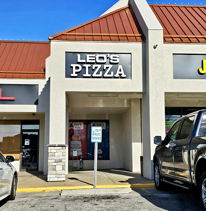 Modern storefront meets timeless pizza passion in this Kansas City strip mall gem that locals absolutely treasure.