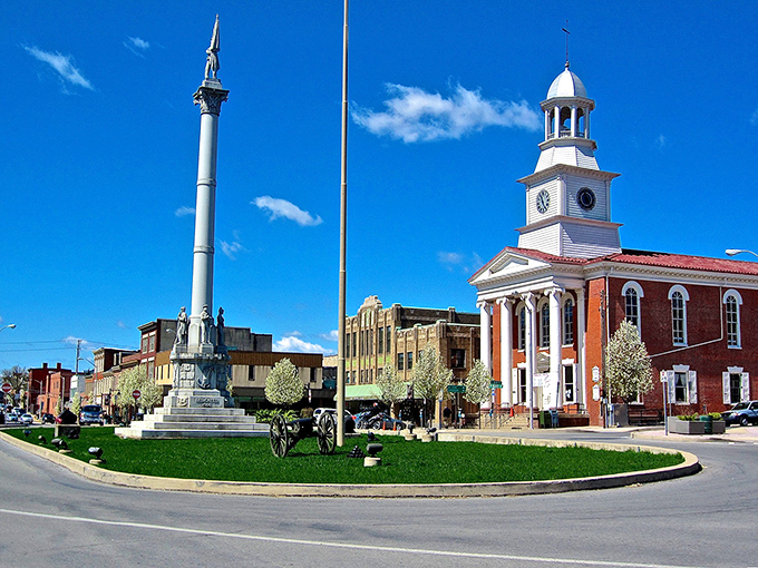 Lewistown's rain-slicked streets reflect the historic buildings that have watched over generations of affordable small-town living.