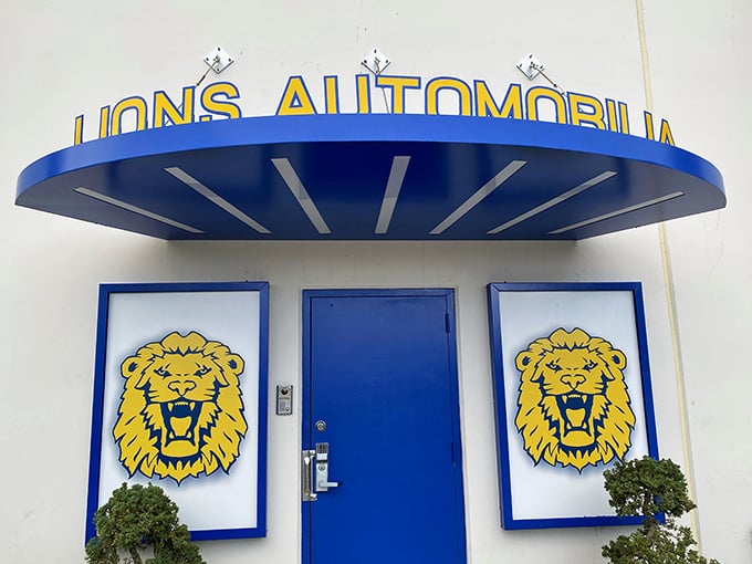 Those roaring lions aren't kidding around! This entrance promises automotive adventures with attitude and style.