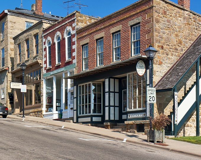 Mineral Point's historic limestone buildings transport you straight to Cornwall. Those windows have watched centuries pass by!