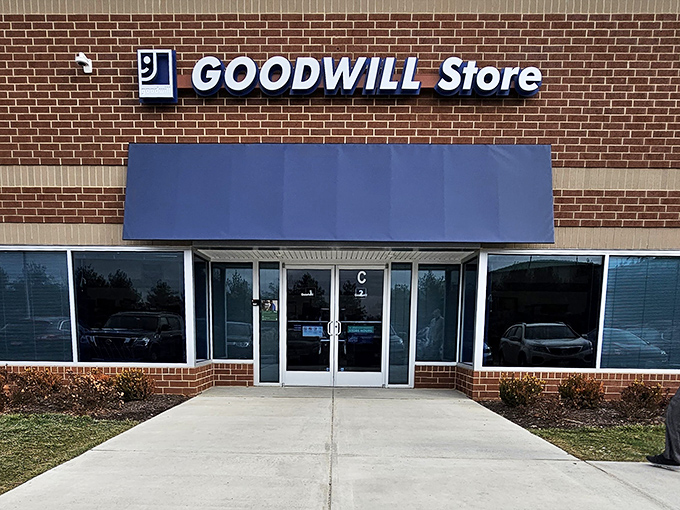 Frederick's Goodwill welcomes shoppers with a clean brick facade and the promise of unexpected discoveries inside.