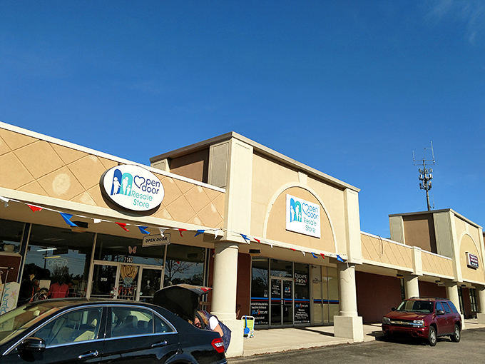 Open Door's welcoming facade lives up to its name&mdash;a portal to affordable treasures under brilliant blue Michigan skies.