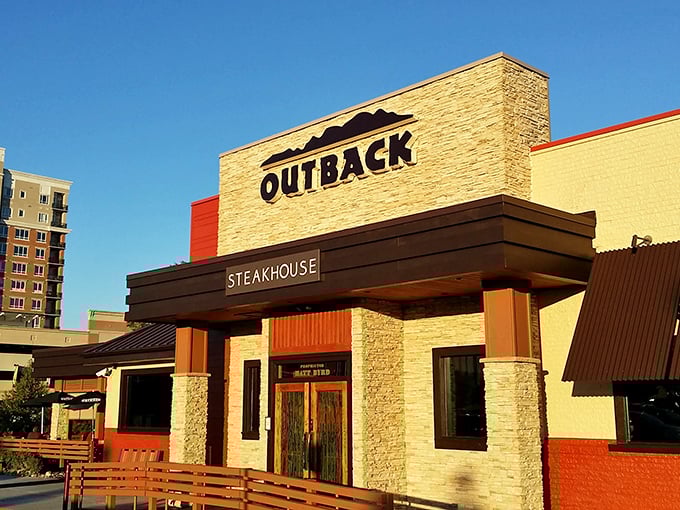Outback's familiar facade promises reliable steak satisfaction without pretension. No rules, just right&mdash;and really good beef!