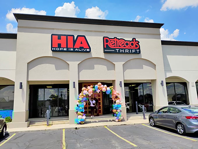 Retreads Thrift's clean, modern storefront promises a more curated thrifting experience. "Hope Is Alive" and so are amazing deals!