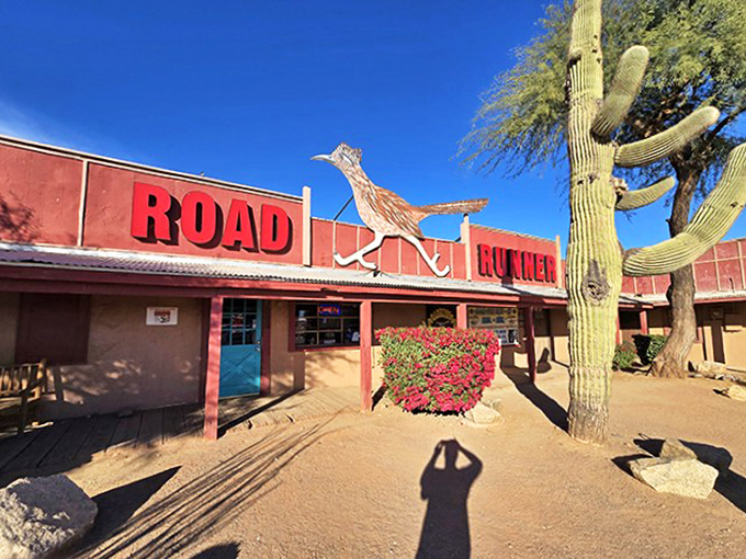 The Roadrunner rises from the desert like a mirage of meat loaf, where cowboys and office workers break bread together.