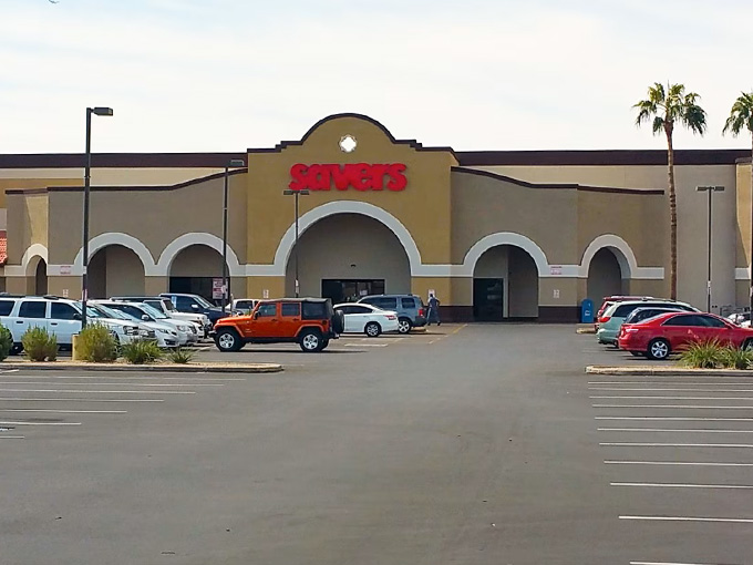 Savers' desert-toned architecture blends with the landscape while housing a rainbow of recycled treasures inside.